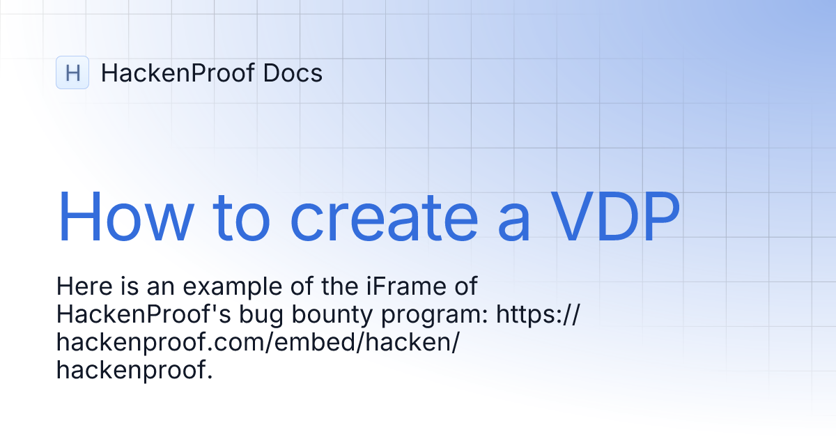 How to create a VDP | HackenProof Docs